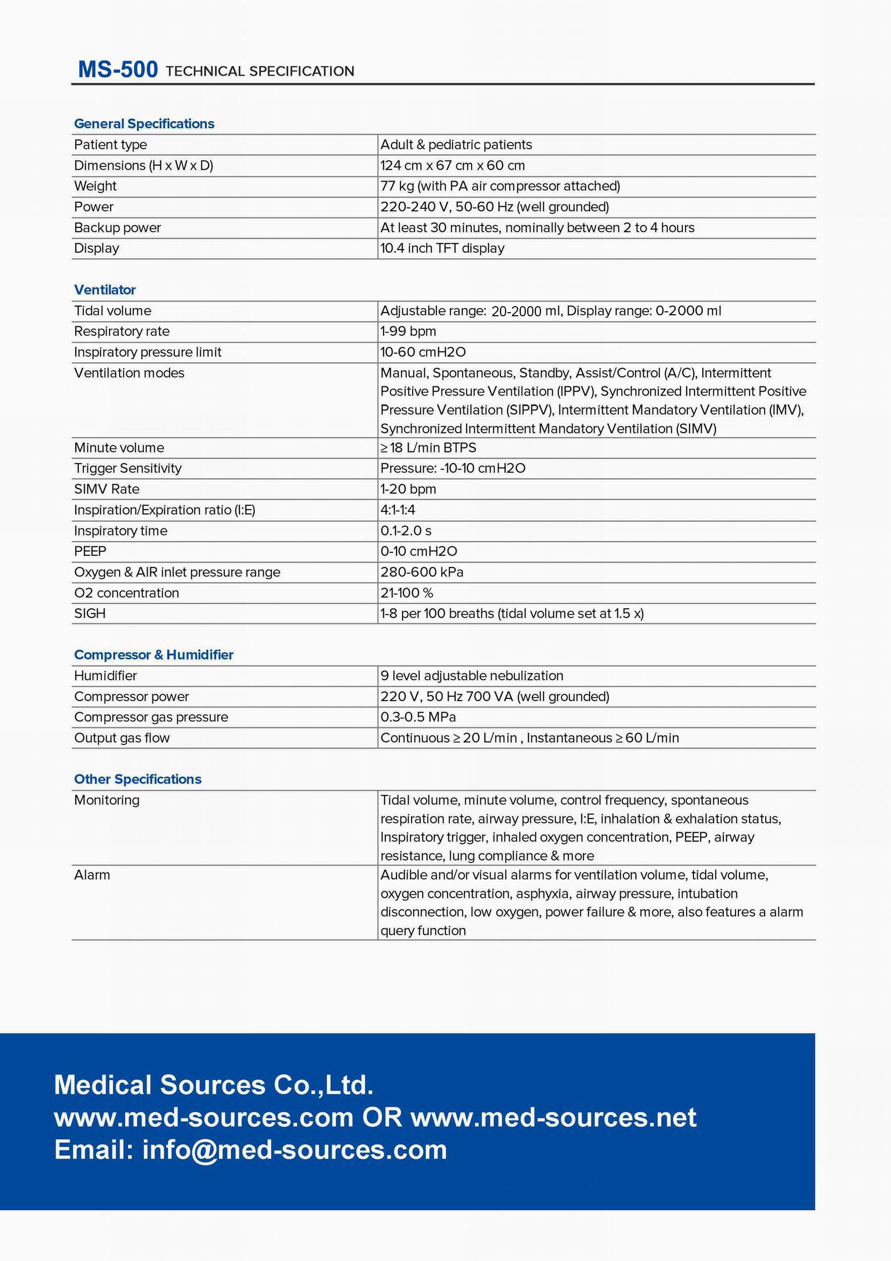MS-500 Medical ventilator - Buy Ventilator, ICU Ventilator, Anesthesia ...